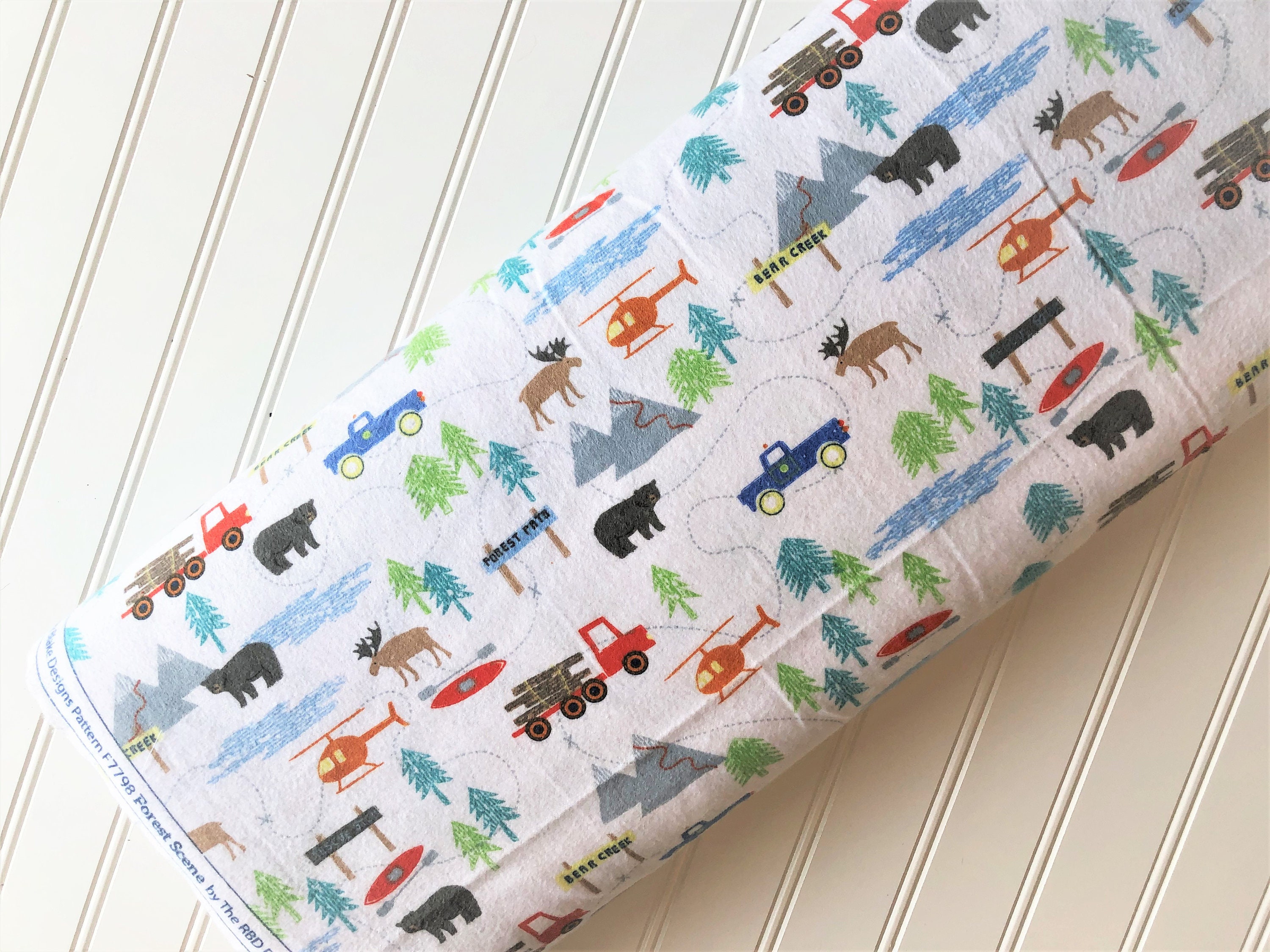 Forest-mountain-cotton-flannel Fabric-moose-bears-helicopter-canoe-lake ...