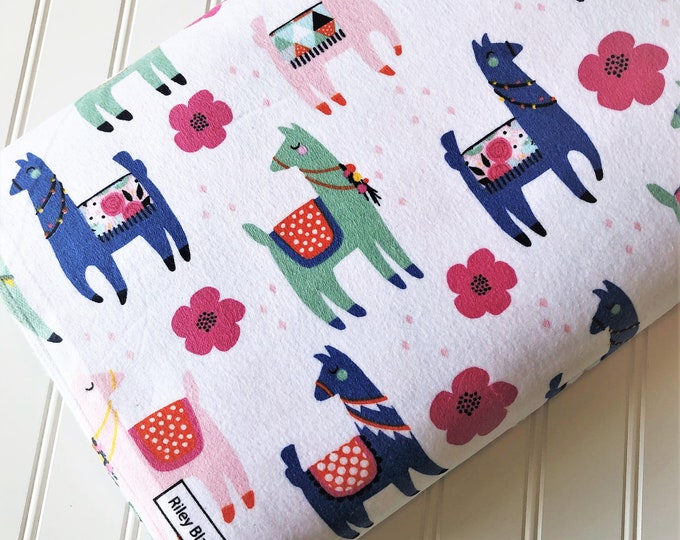 Llamas-lamas-flowers-white-pink-blue-mint-novelty-minds-eye-riley-blake ...