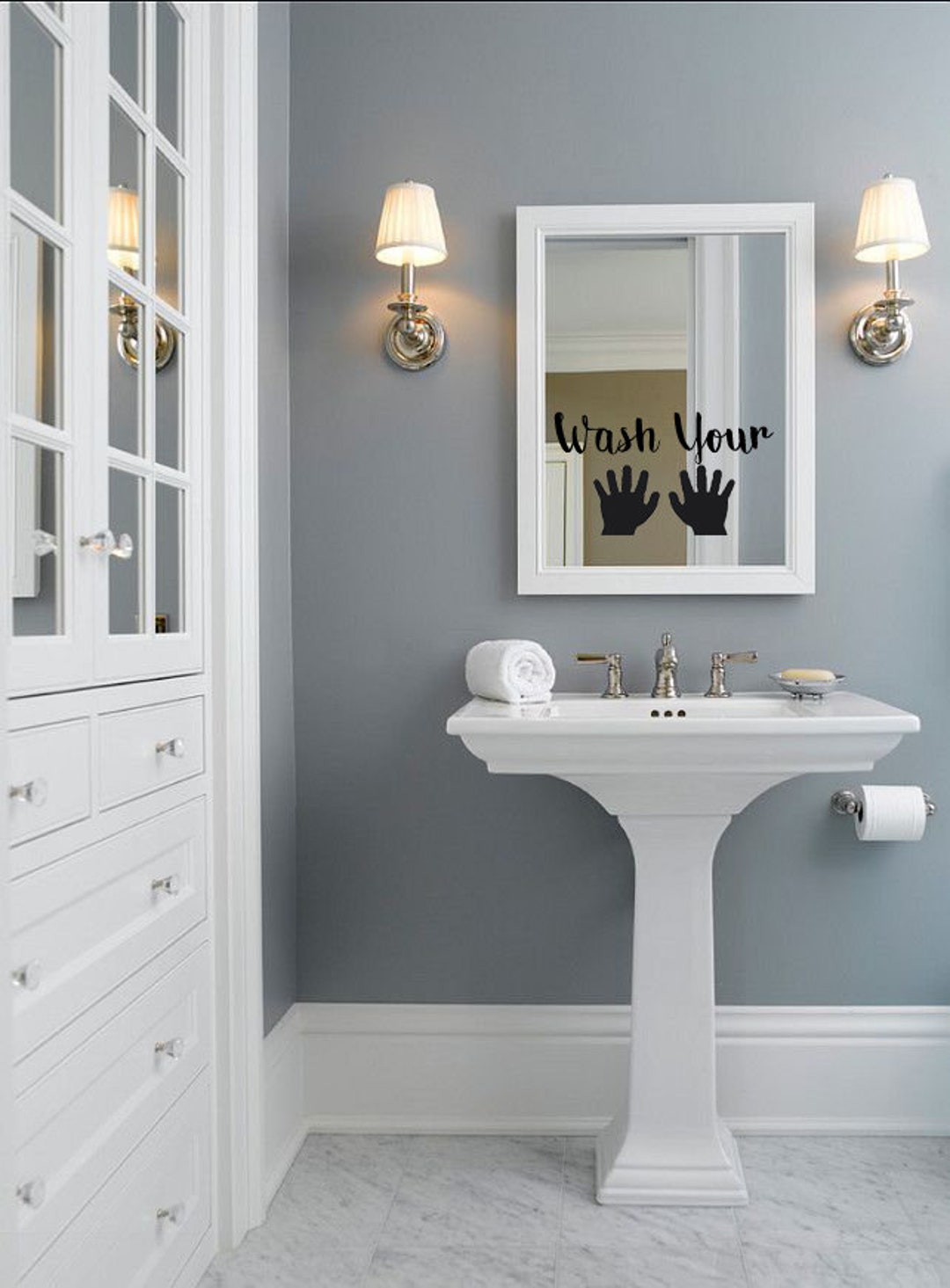 Wash Your Hands Vinyl Wall Decal Sticker, Kids Bathroom Sticker, Custom ...
