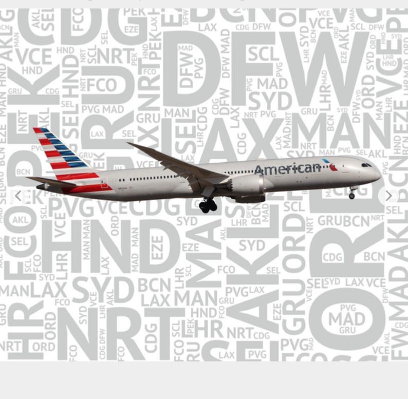 American Airlines Boeing 787 With Airport Codes Metal Travel - Etsy