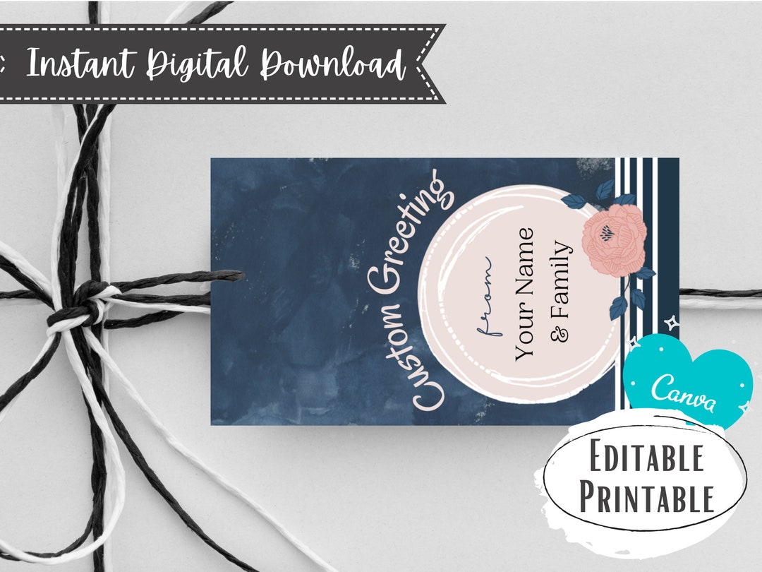 Custom & Editable Gift Tag | Blue Watercolor Floral Gift Tags| INSTANT ...