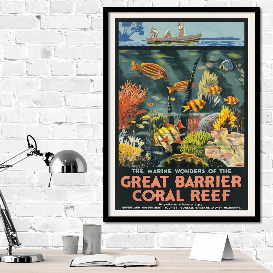 Great Barrier Coral Reef Wall Print Travel Holidays Queensland Summer ...