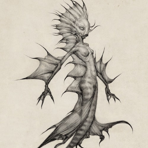 Merperson Magical Creature Illustrated Art Print - Etsy