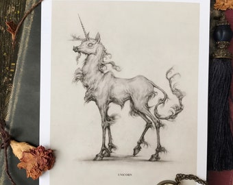 Antique Unicorns Art Print, American Folk Art Fraktur Drawing, Vintage ...