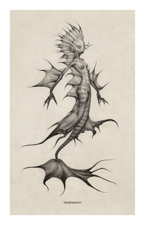 Merperson Magical Creature Illustrated Art Print - Etsy