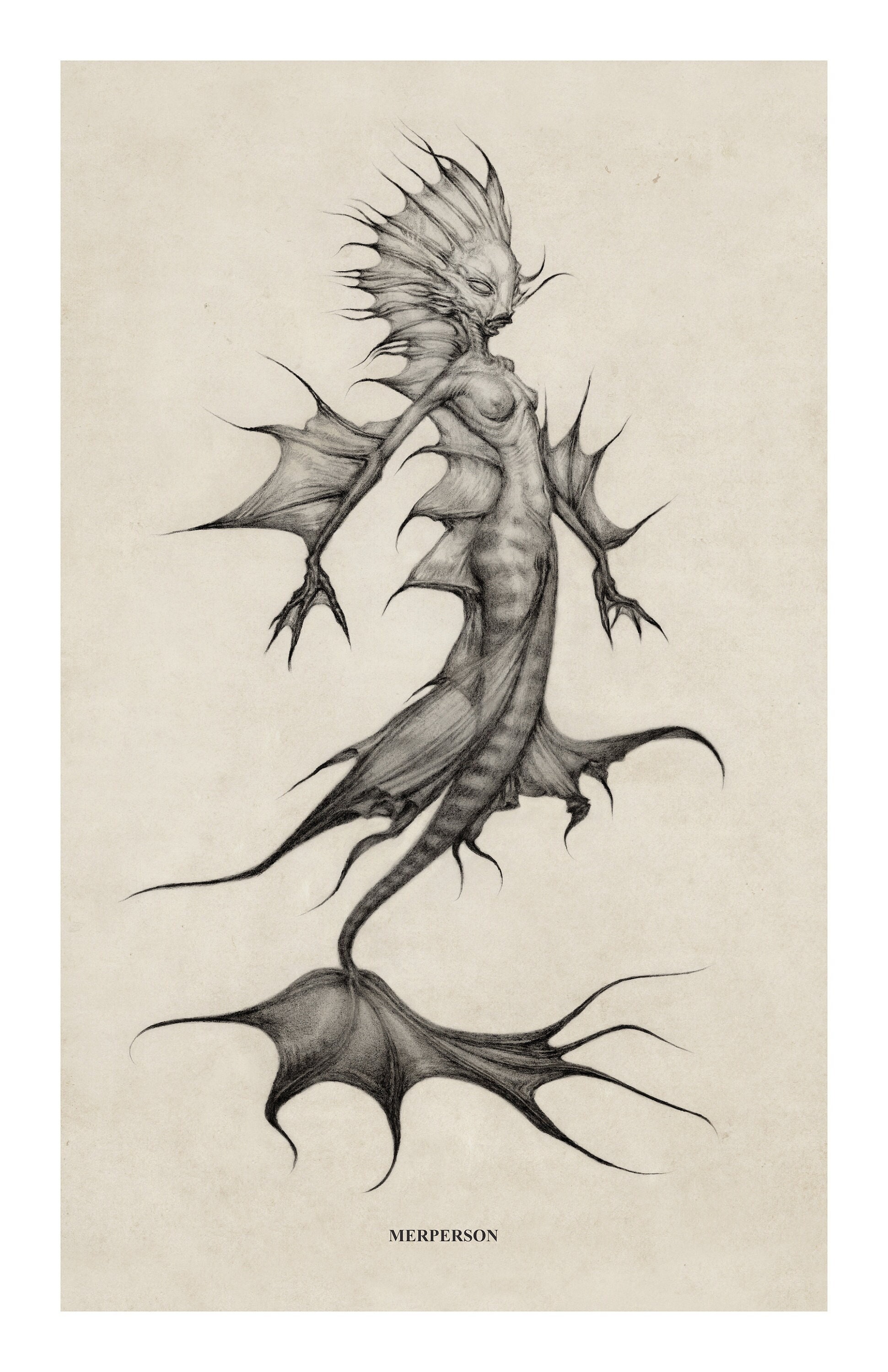Merperson Magical Creature Illustrated Art Print - Etsy