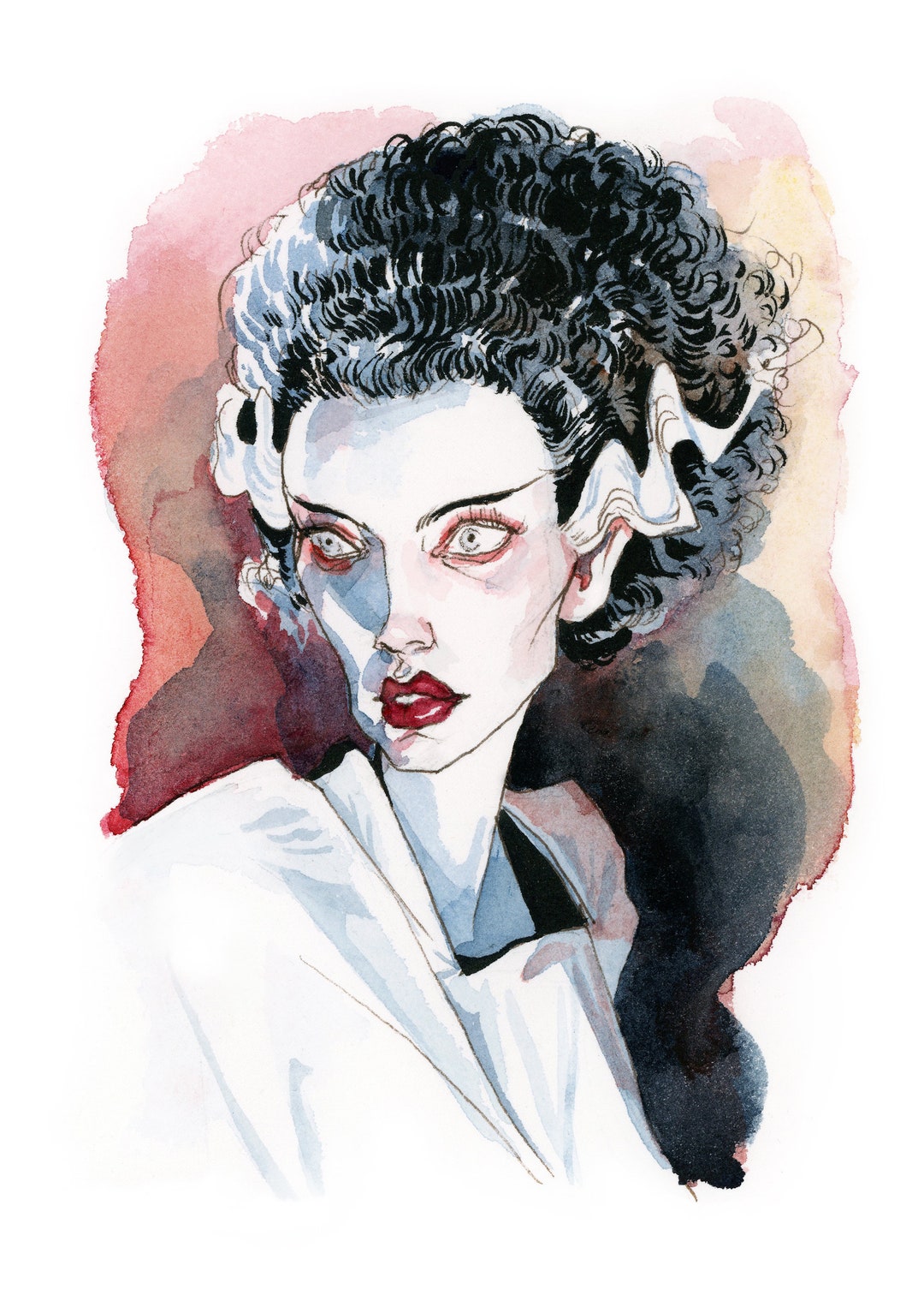 Bride of Frankenstein Pink Illustrated Art Print - Etsy