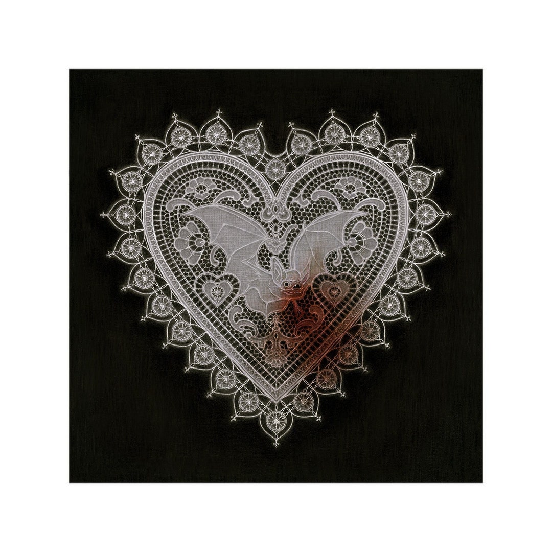 Gothic Romance Vampire Lace Heart Illustrated Art Print - Etsy
