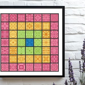 Concentric Rainbow Cross Stitch Pattern, Quaker Folk Squares Tile ...