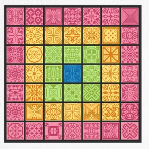 Concentric Rainbow Cross Stitch Pattern, Quaker Folk Squares Tile ...