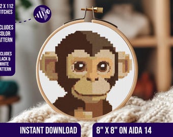 Monkey Head Silhouette Cross Stitch Pattern in Pdf - Etsy