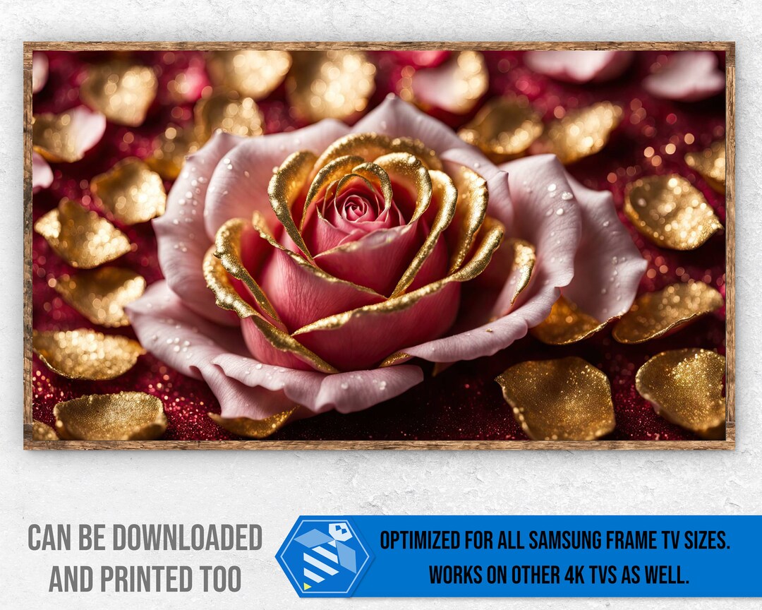 Pink Rose With Gold Glitter - Frame TV Rose Art, Samsung Frame TV ...