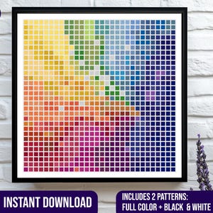 Pixel Rainbow Cross Stitch Pattern, Pixel Rainbow Counted Cross Stitch ...