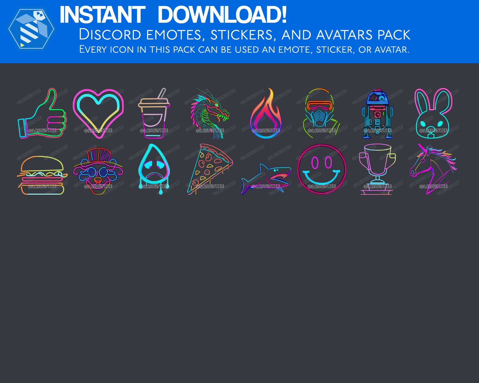 Emojis Neon Discord, Emotes Discord, Autocollants Discord, Avatar ...