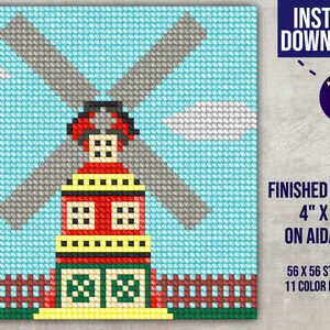 Windmill Cross Stitch Pattern Easy Pattern Instant Download - Etsy