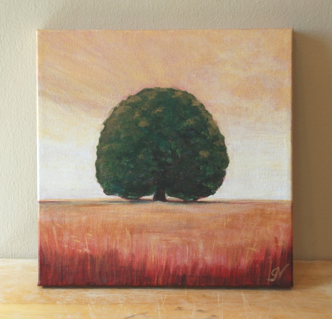 Lone Tree Art: Original Handmade Acrylic Painting, Small Abstract ...