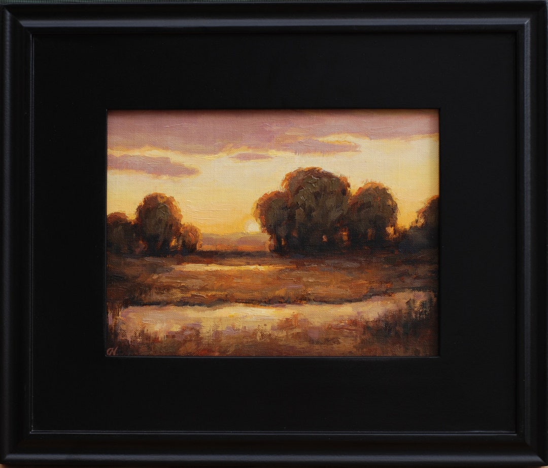 The Way We Were ORIGINAL Oil Painting, Small Sunset Landscape, Tonalist ...