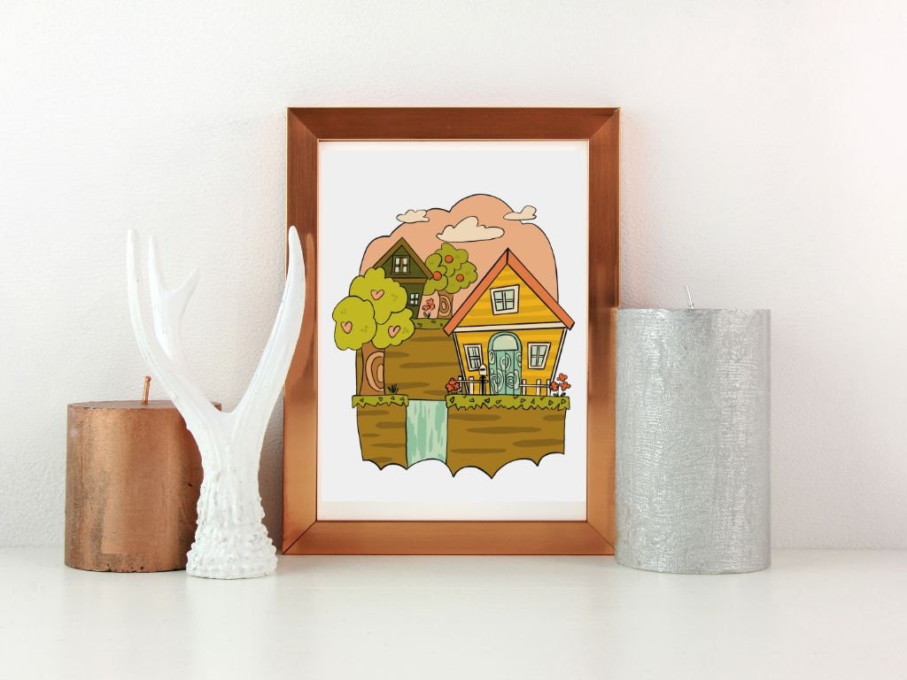Cute Cottages Art Print 5x7 Cottagecore Colorful Art Handmade ...