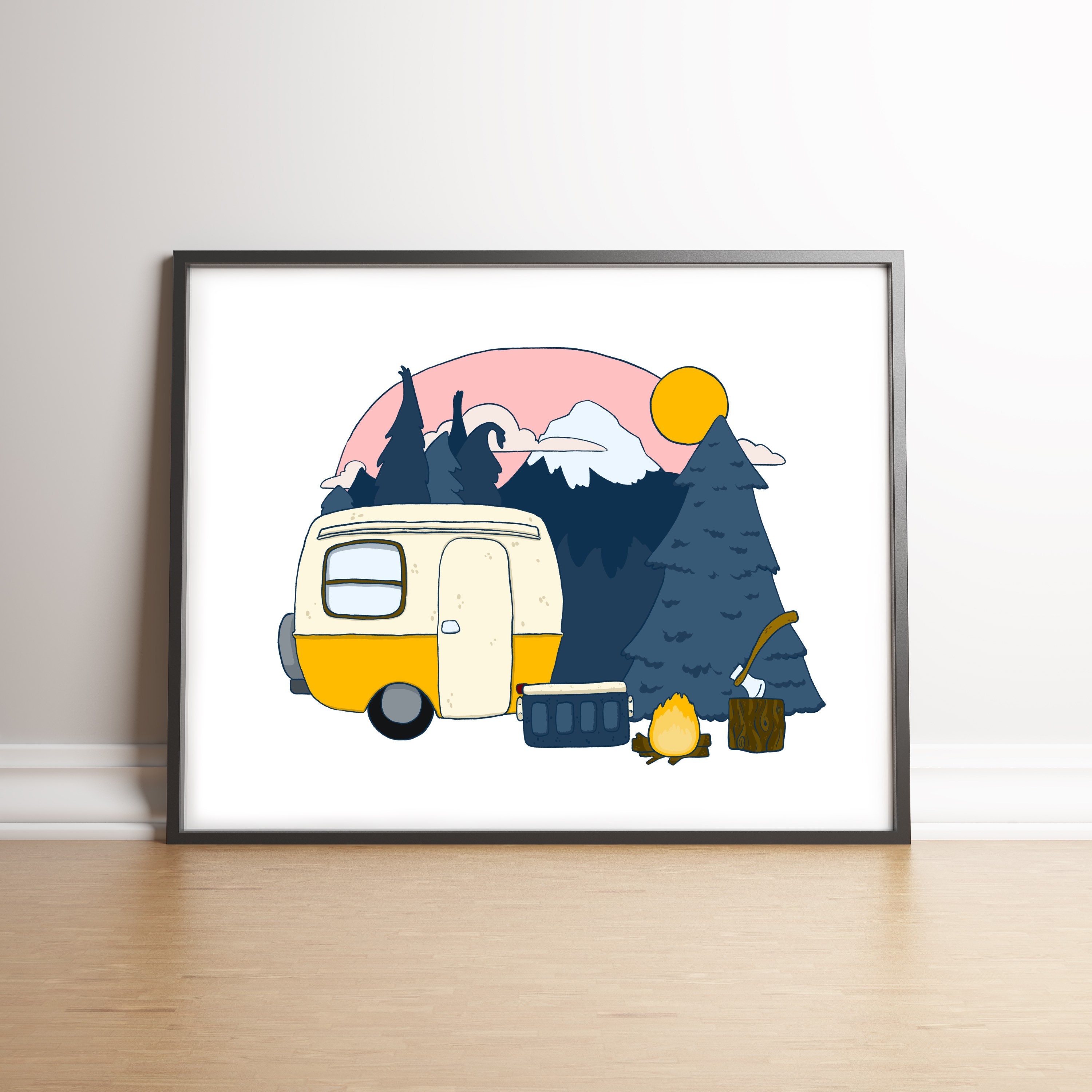 Vintage Trailer Print 8x10 Retro Camper Art Outdoors Illustration Gift ...