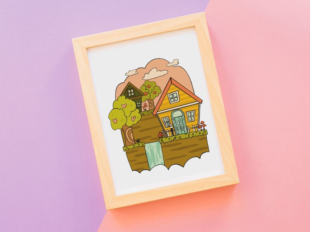 Cute Cottages Art Print 5x7 Cottagecore Colorful Art Handmade ...