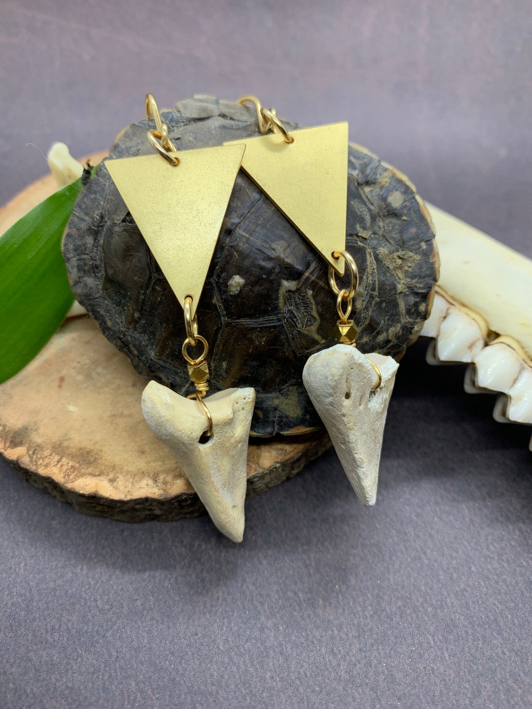 Brass Triangle and Deer Toe Bone Earrings - Etsy