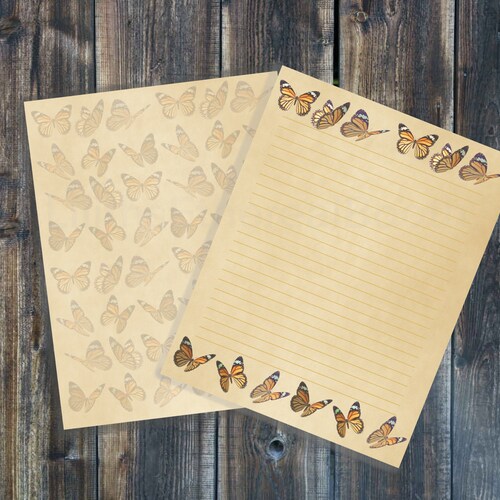 Purple Butterfly Digital Paper Cherry Blossom Stationery Paper - Etsy