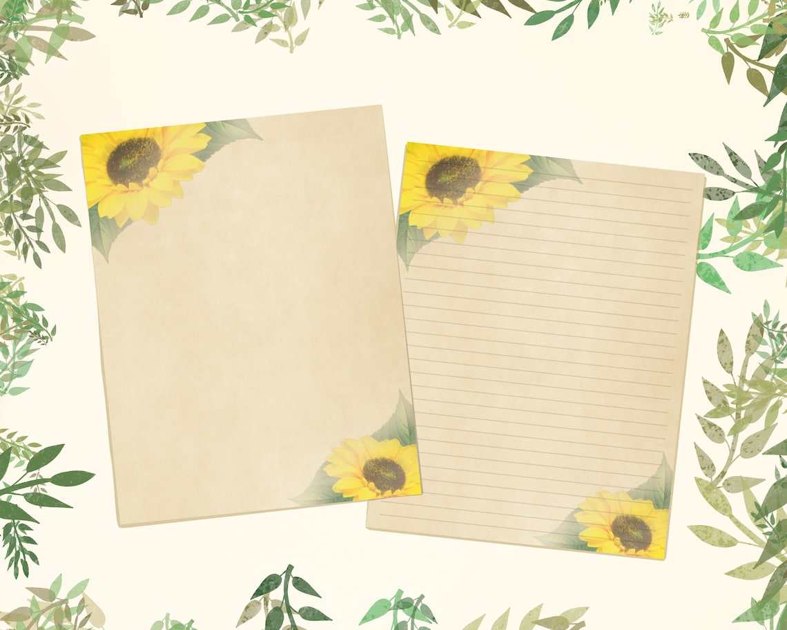 Sunflower Letter Writing Paper-writing Set-printable | Etsy