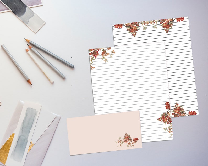 Floral Writing Paper Set- Printable Stationery-letter Set - Etsy