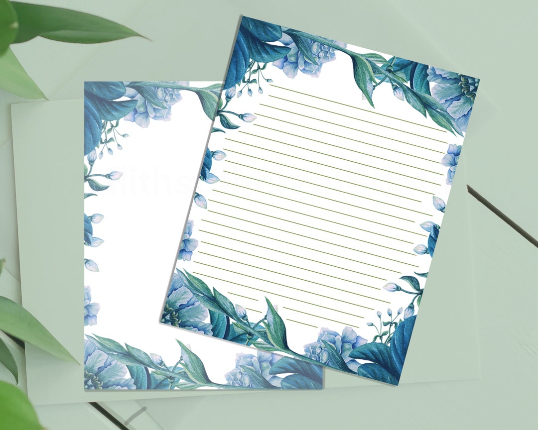 Blue Floral Printable Writing Paper - Etsy