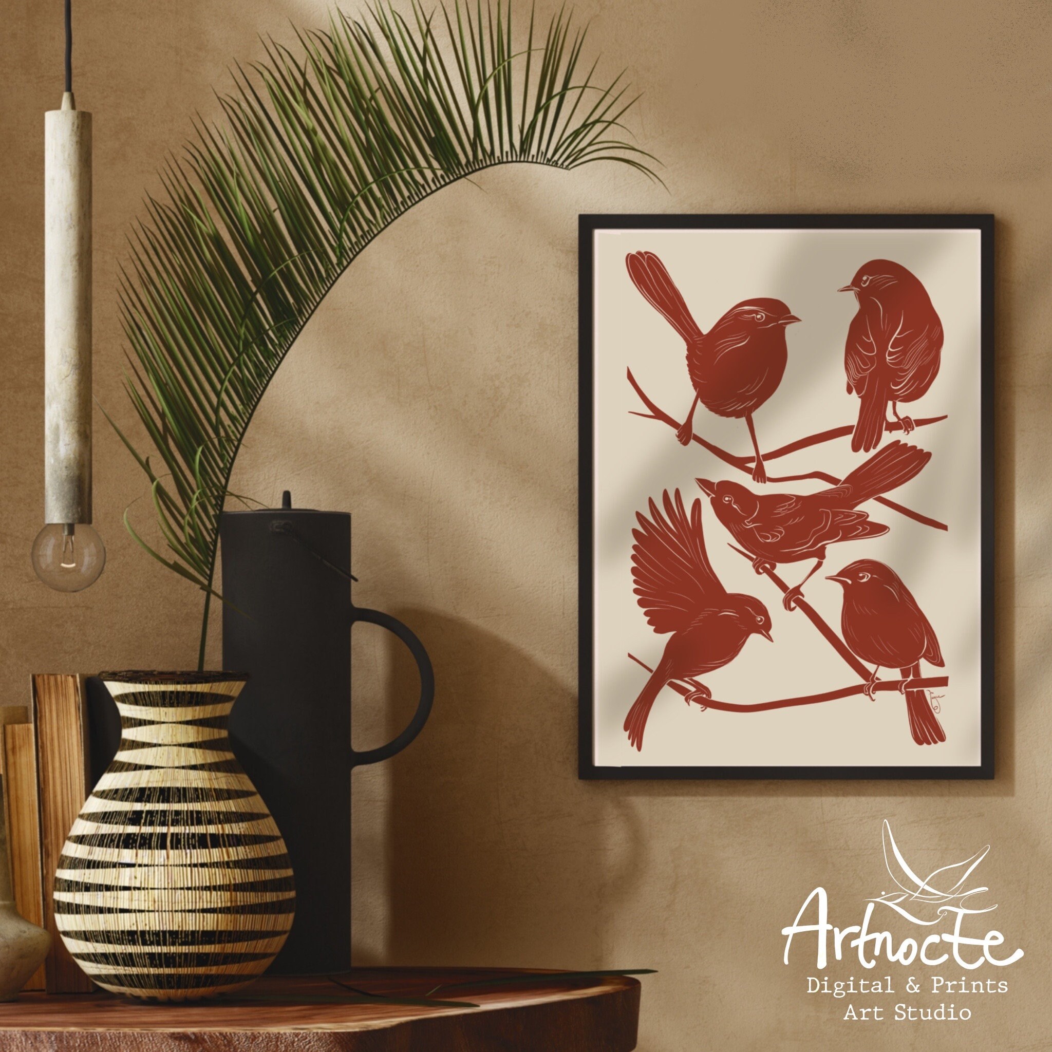 Minimal Birds Illustration Art Print, Bird Lover Unique Gift, Handmade Gallery Wall Decor, Bird ...