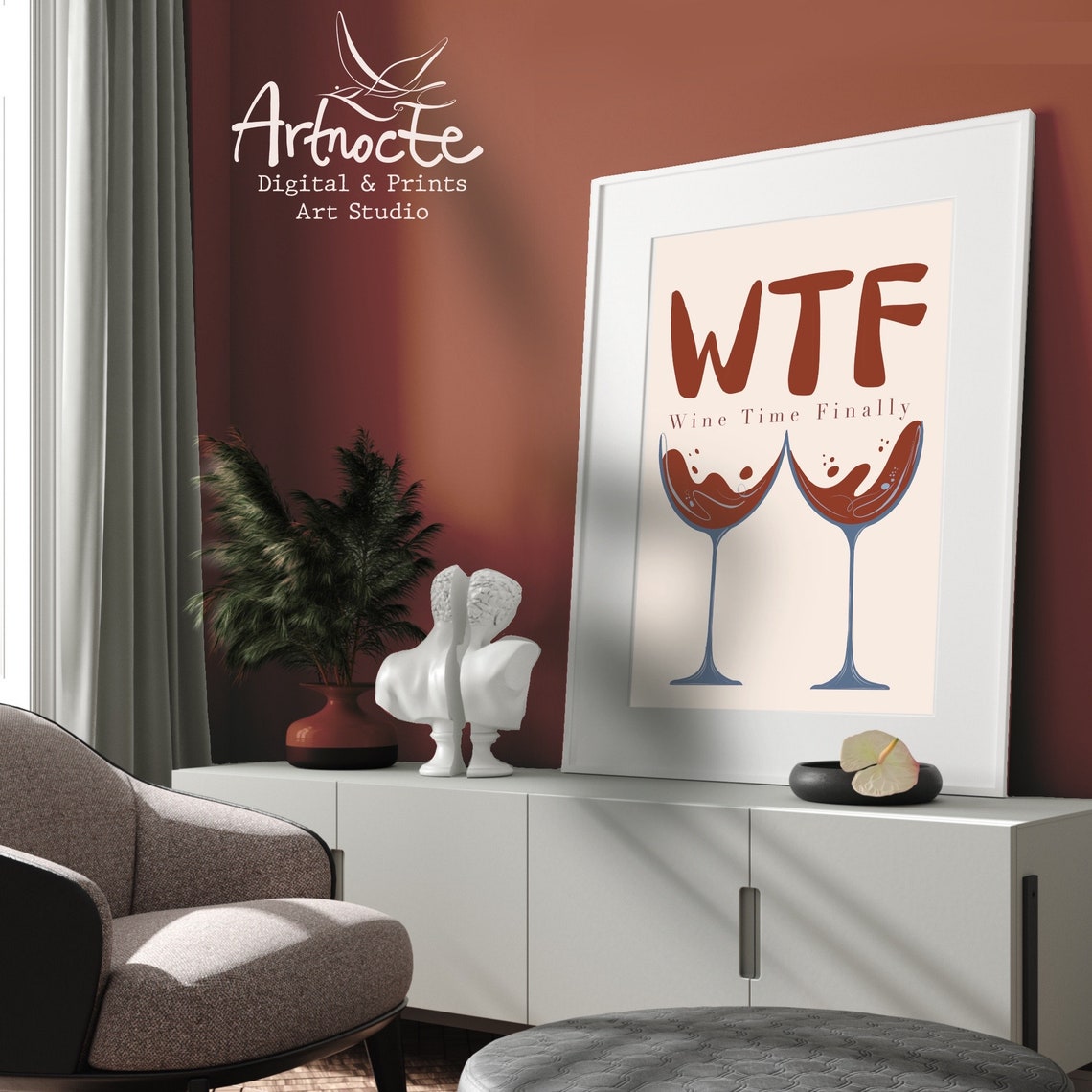 Wine Time Finally Trendy Wall Art, Wine Poster, Kitchen Poster Wall Art ...