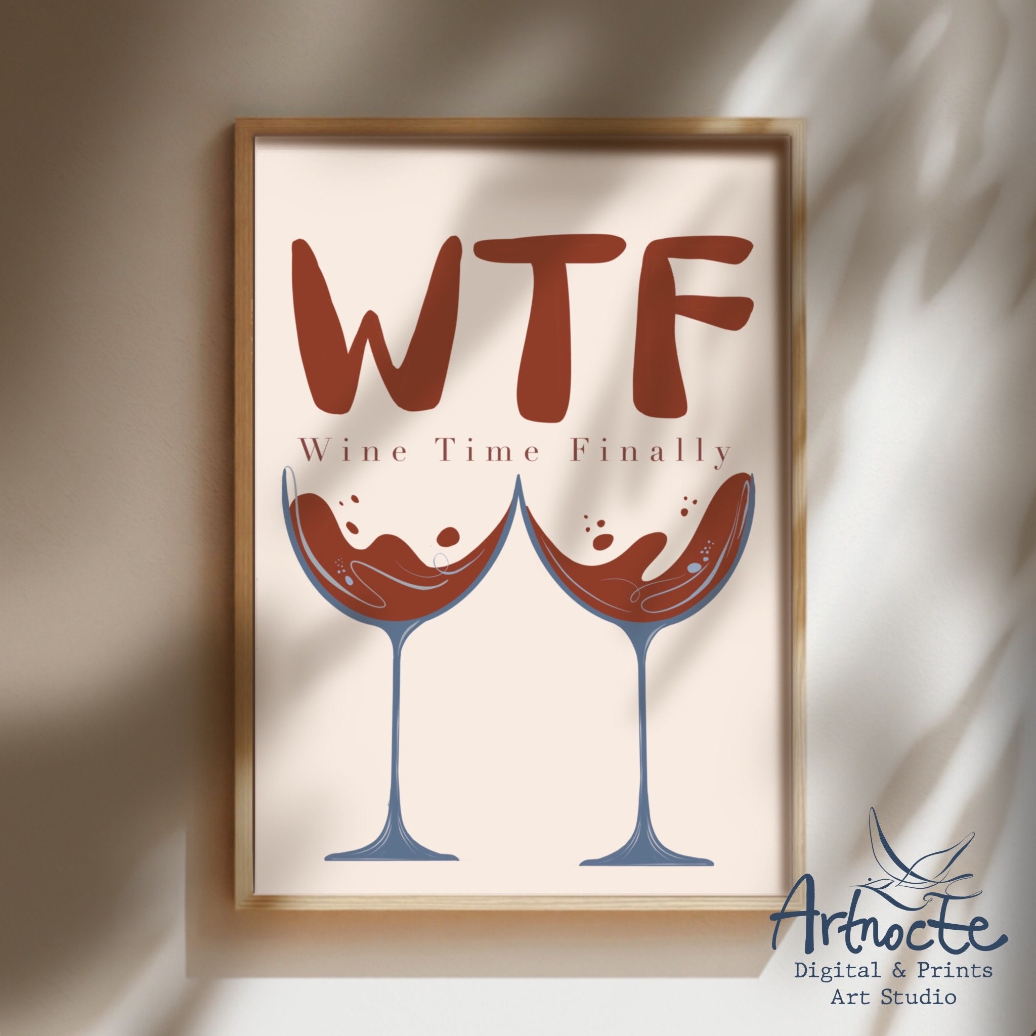 Wine Time Finally Trendy Wall Art, Wine Poster, Kitchen Poster Wall Art ...