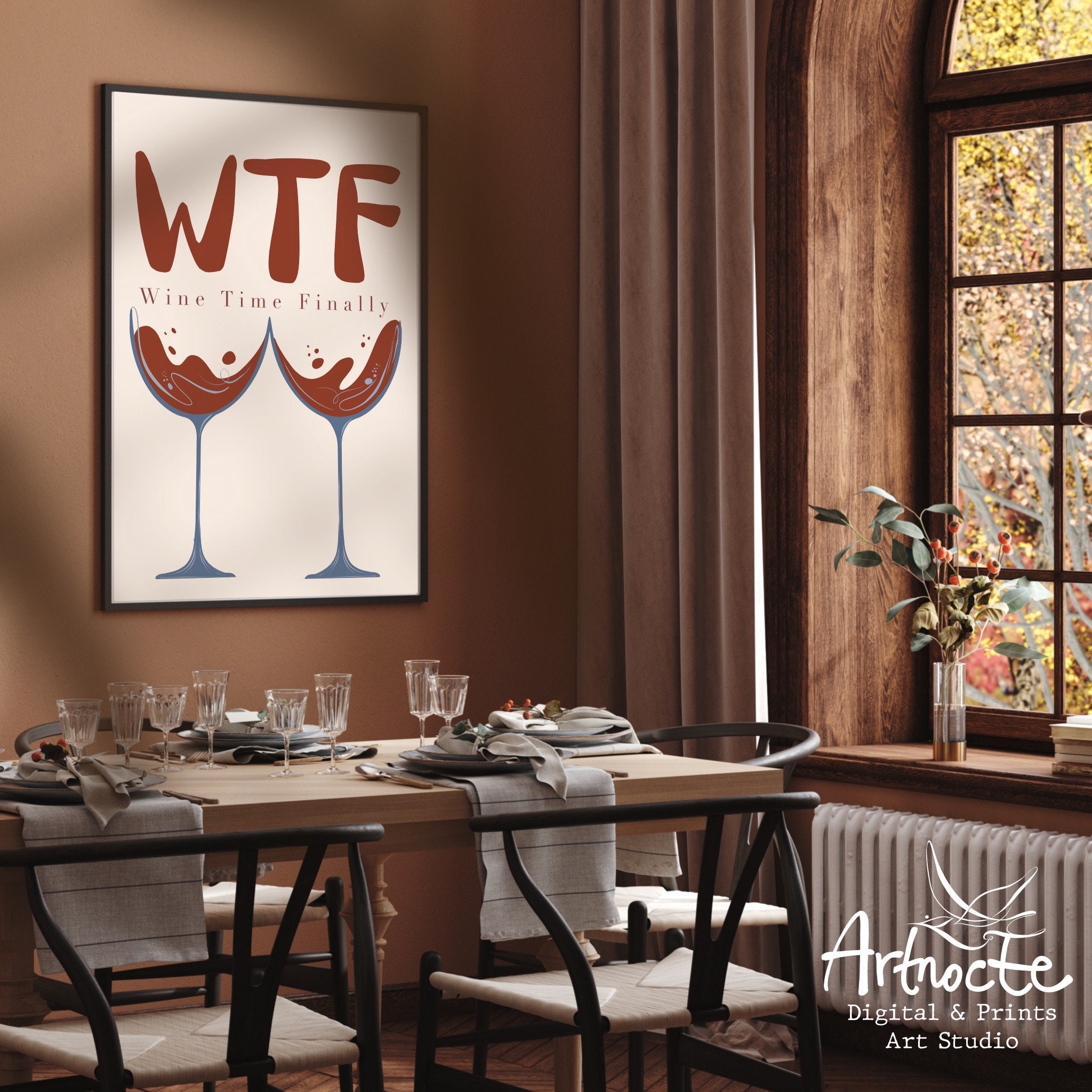 Wine Time Finally Trendy Wall Art, Wine Poster, Kitchen Poster Wall Art ...
