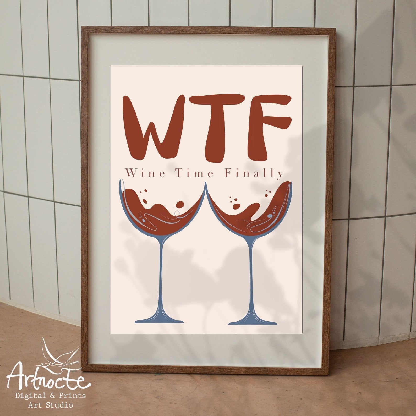 Wine Time Finally Trendy Wall Art, Wine Poster, Kitchen Poster Wall Art ...