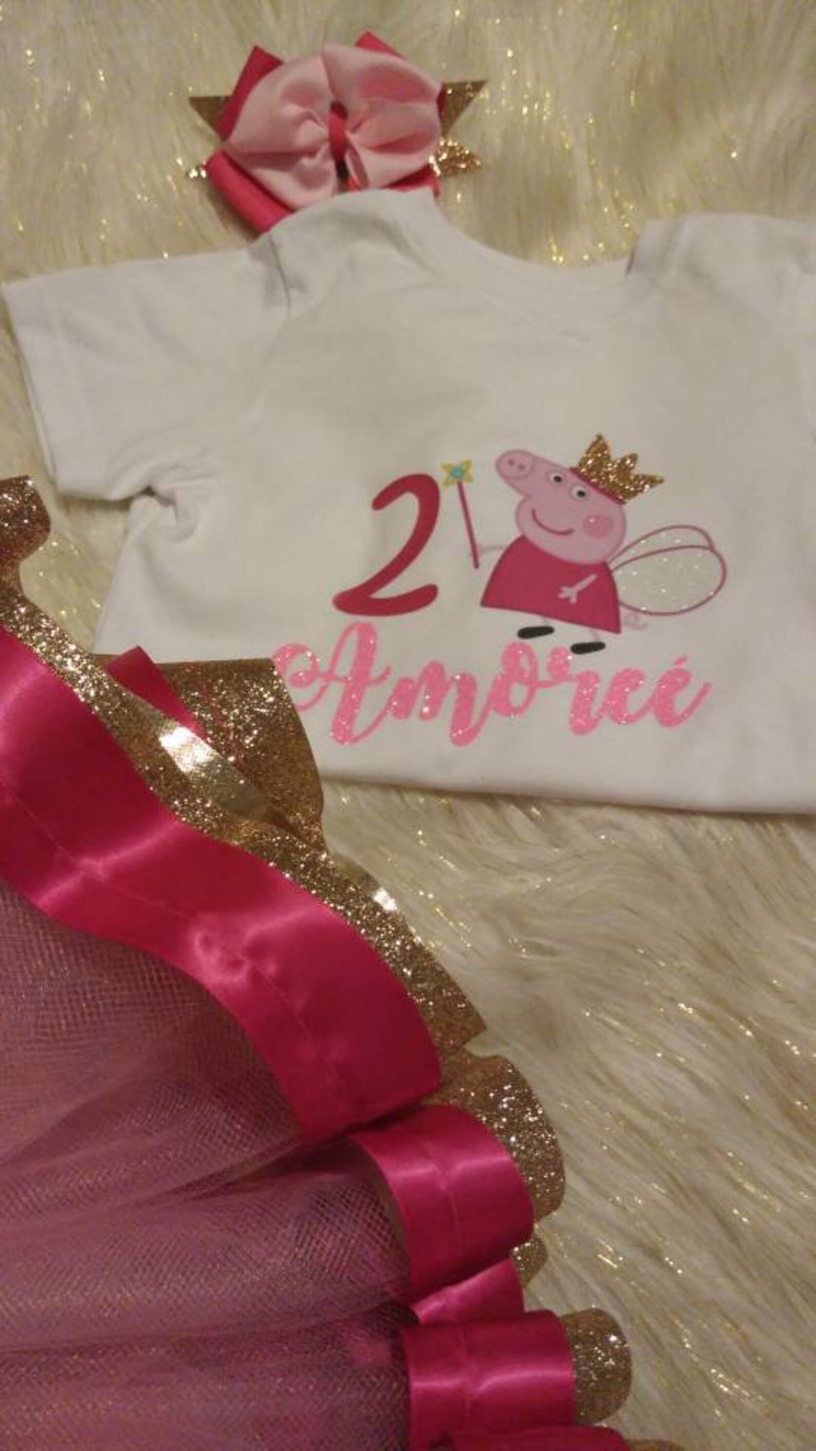 Peppa Pig Birthday Personalized Pink and Gold Ribbon Tutu 3 - Etsy