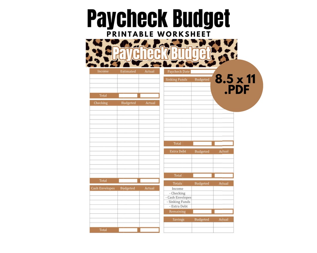 Paycheck Budget Printable Worksheet Animal Print Budget Planner Insert ...