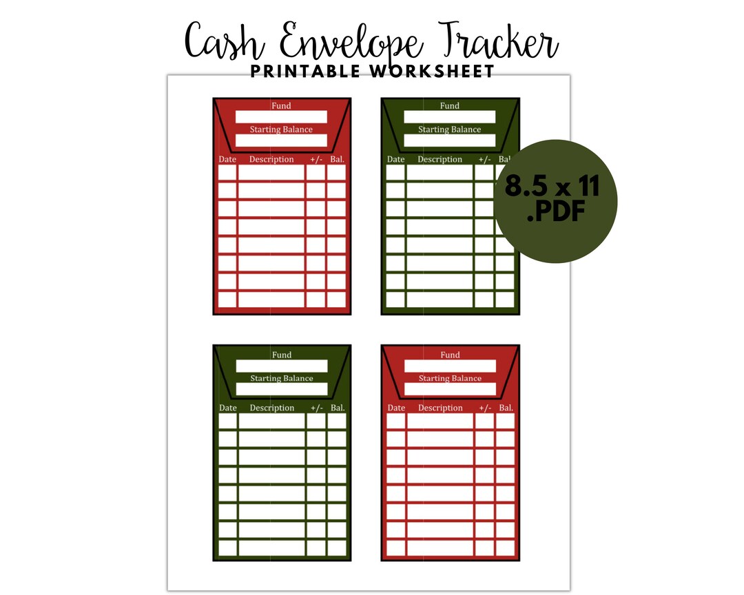 Cash Envelope Tracker Printable Worksheet Holly Jolly - Etsy