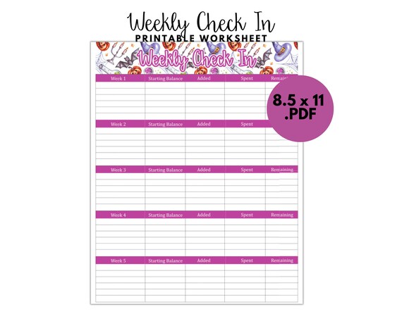 Weekly Check in Printable Worksheet Witch's Brew - Etsy