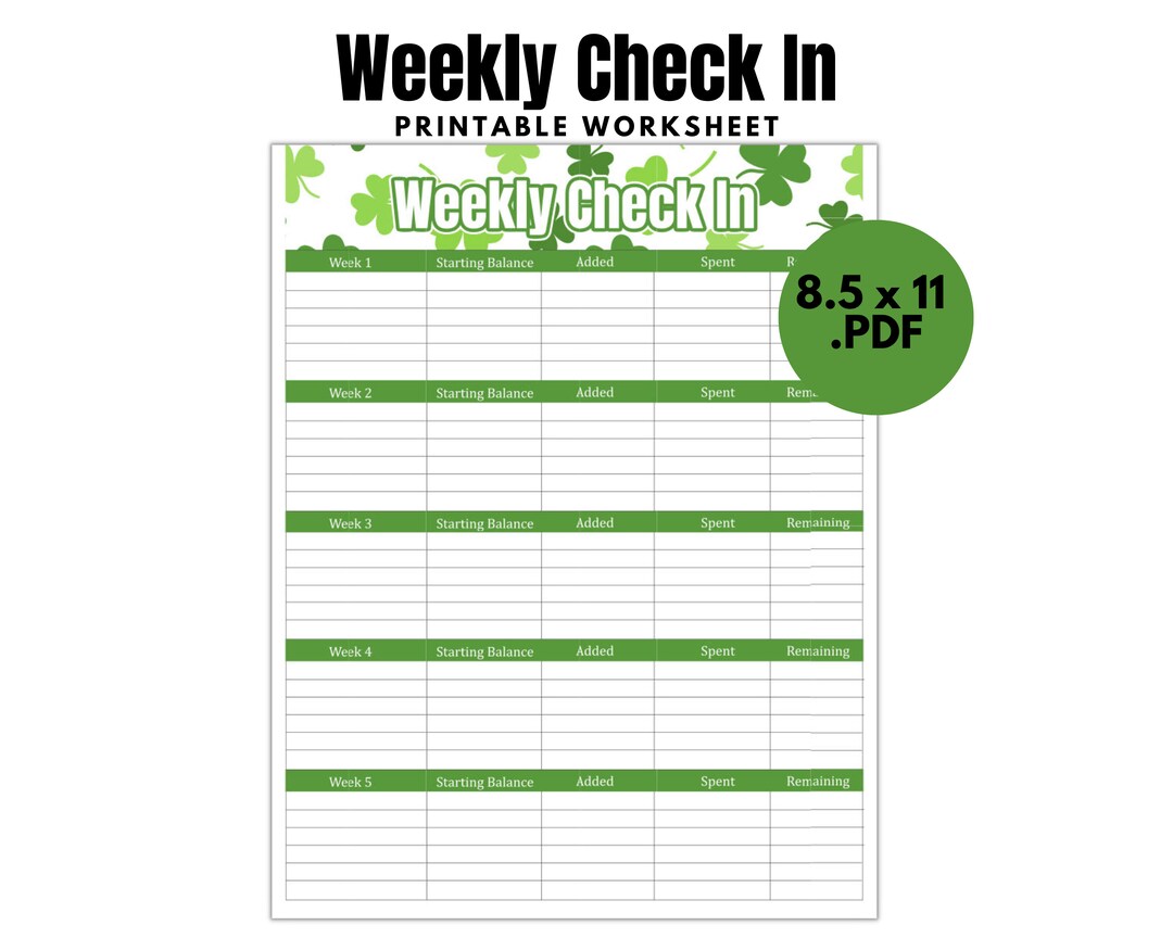 Weekly Check in Printable Worksheet Clover Budget Planner - Etsy
