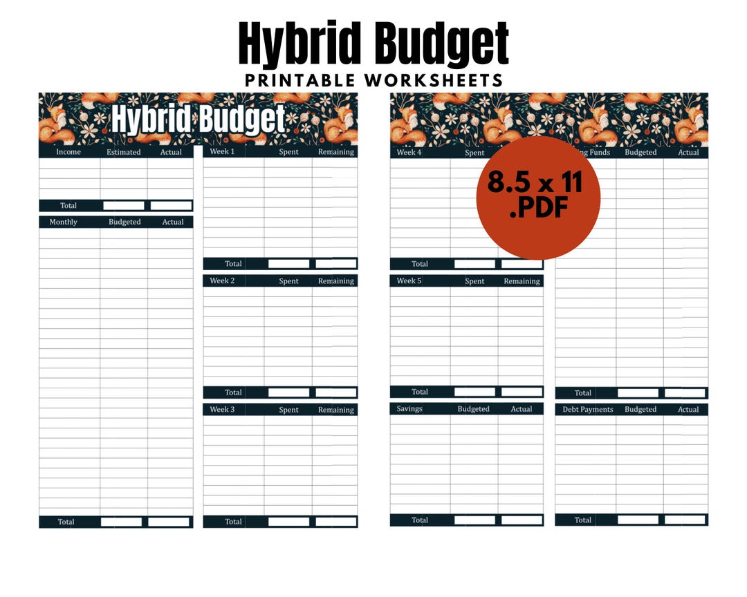 Hybrid Budget Printable Worksheets Feeling Foxy Budget Planner Insert ...