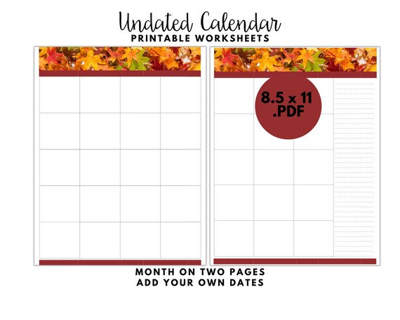 UNDATED Monthly Calendar Printable Worksheet October Month - Etsy