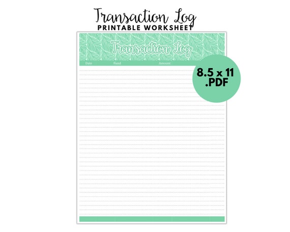 Transaction Log Printable Worksheet Lulling Leaves Budget | Etsy