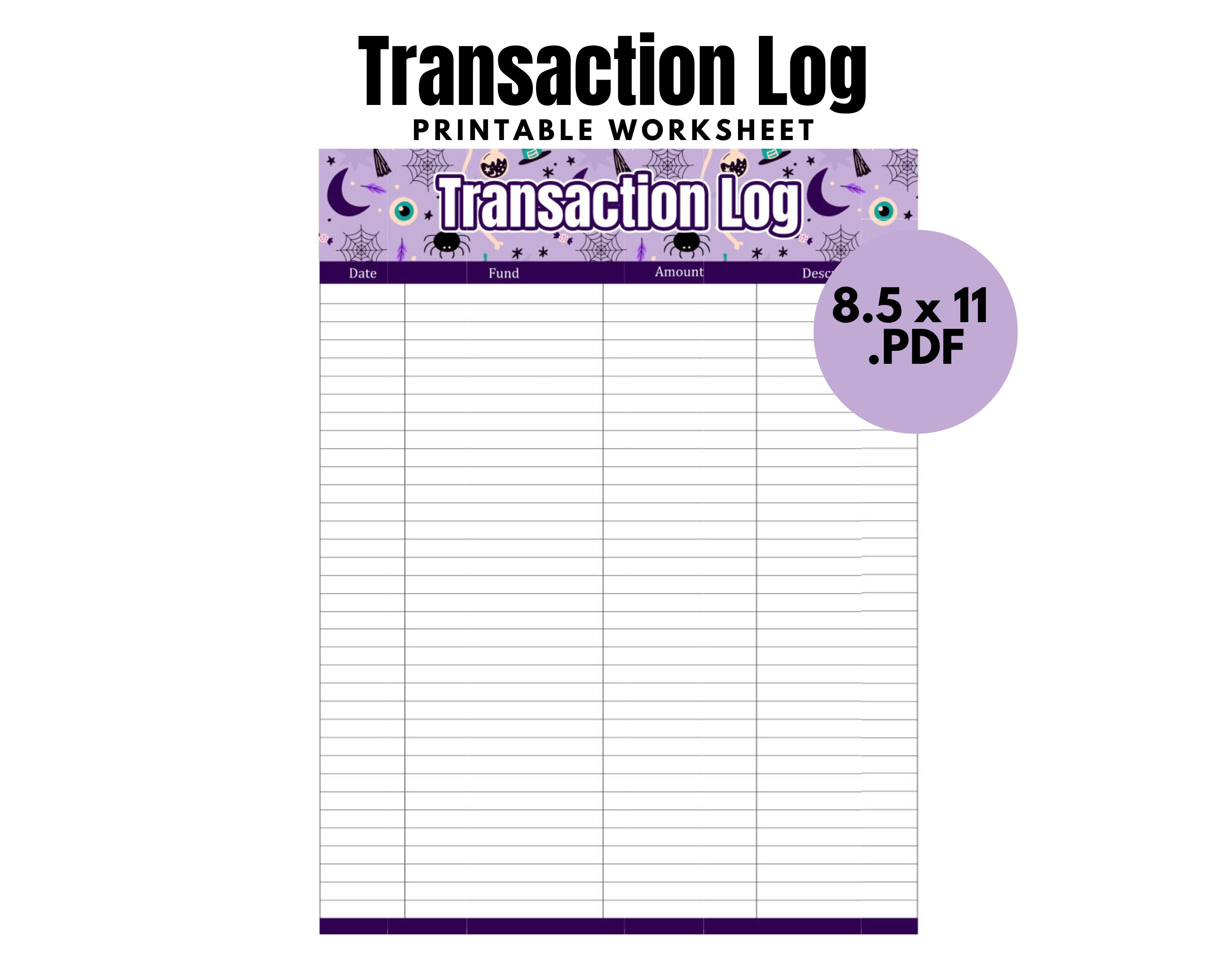 Transaction Log Printable Worksheet Skittish Budget Planner Insert ...