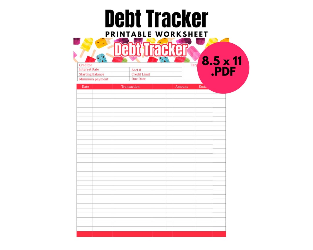 Debt Tracker Printable Worksheet Frozen Treat Budget - Etsy