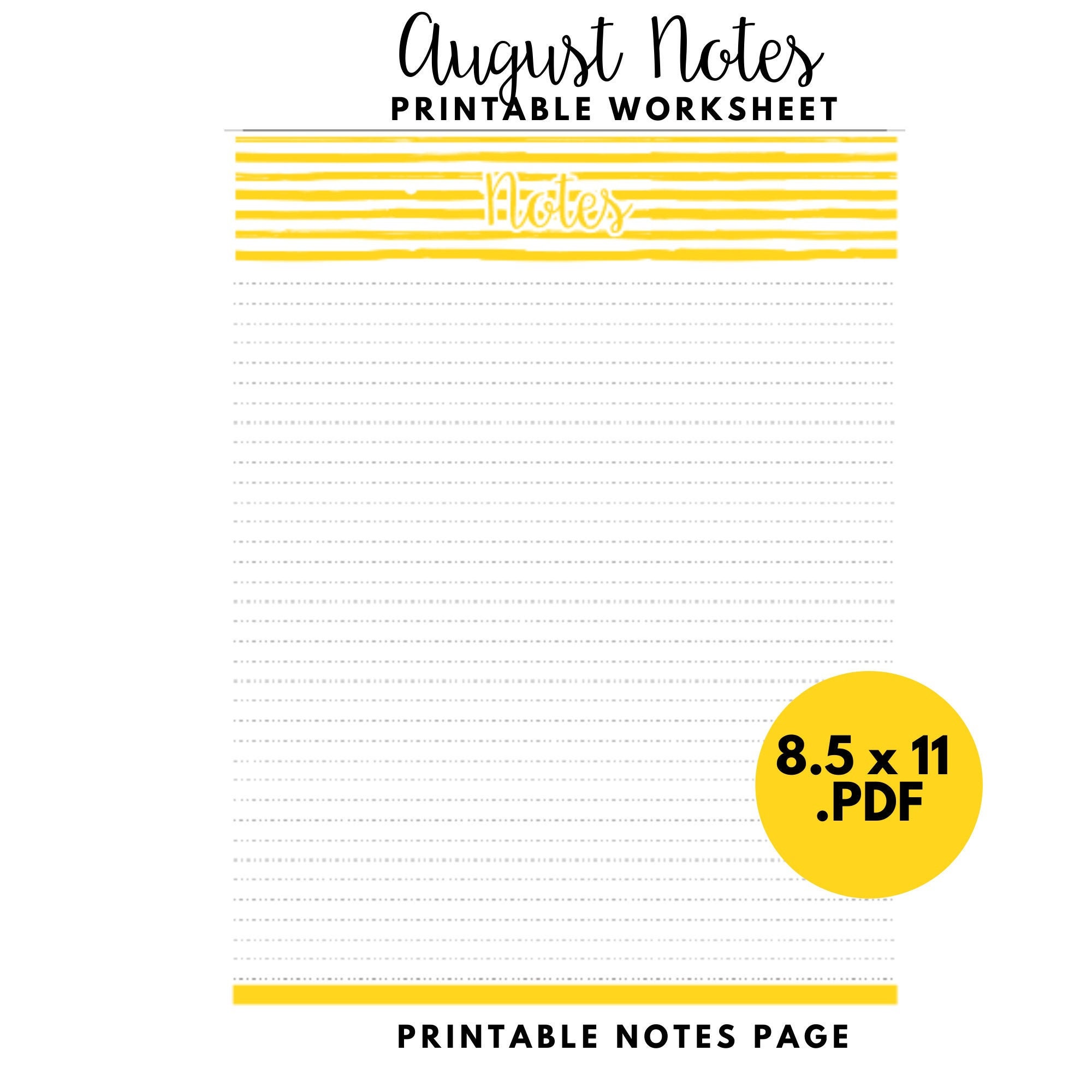 August Notes Page Printable Worksheet Letter Size 8.5 X 11 - Etsy