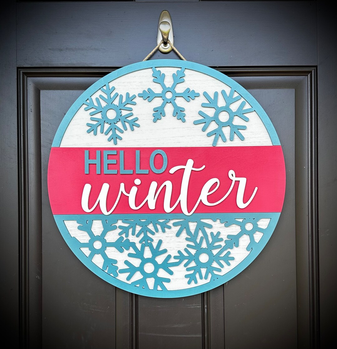 Snowflake-themed hello Winter Door Hanger/round Sign, 2 Colors Options ...