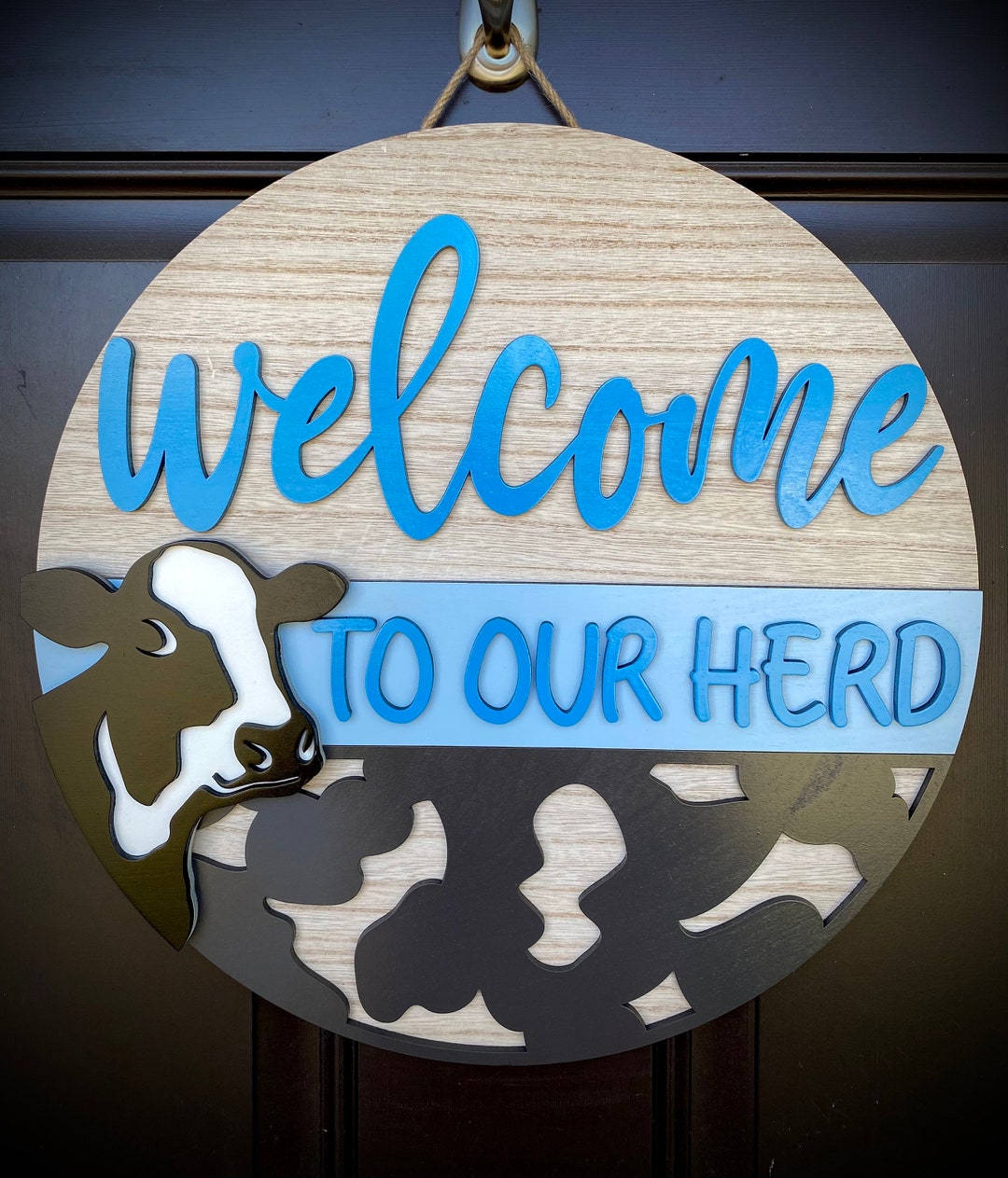 A welcome to Our Herd Round Welcome Door Hanger/sign, Cute to Display on Front Door and ...