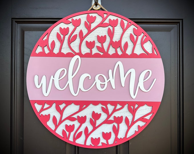 Spring Flower-vine-themed welcome Door Hanger, Available in 2 Sizes ...