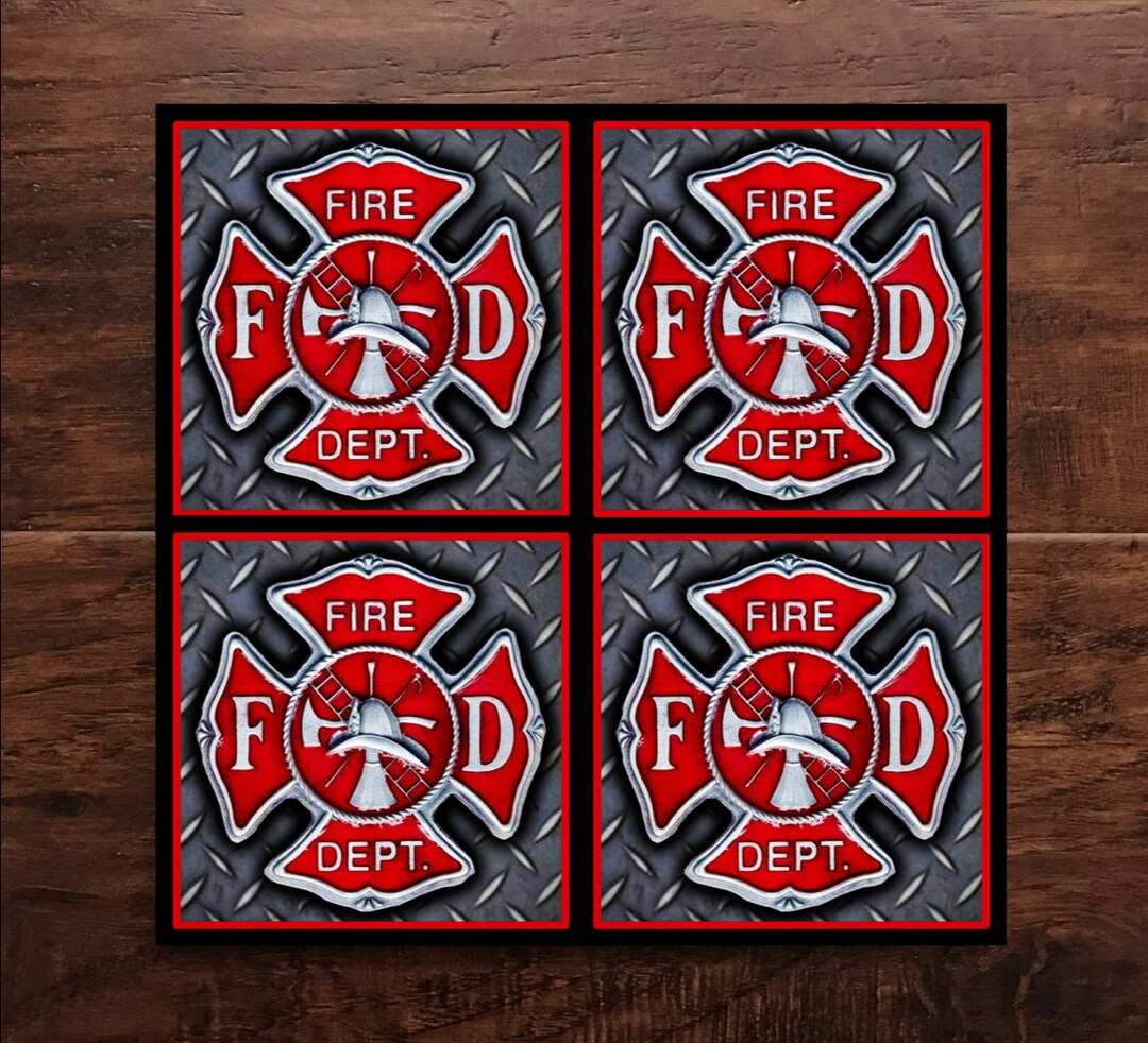 Fire Department/fire Fighter Theme Set of 4 Ceramic Tile - Etsy
