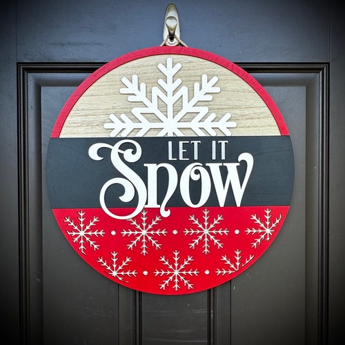 Front Door Sign Let It Snow Door Hanger Christmas Decor - Etsy